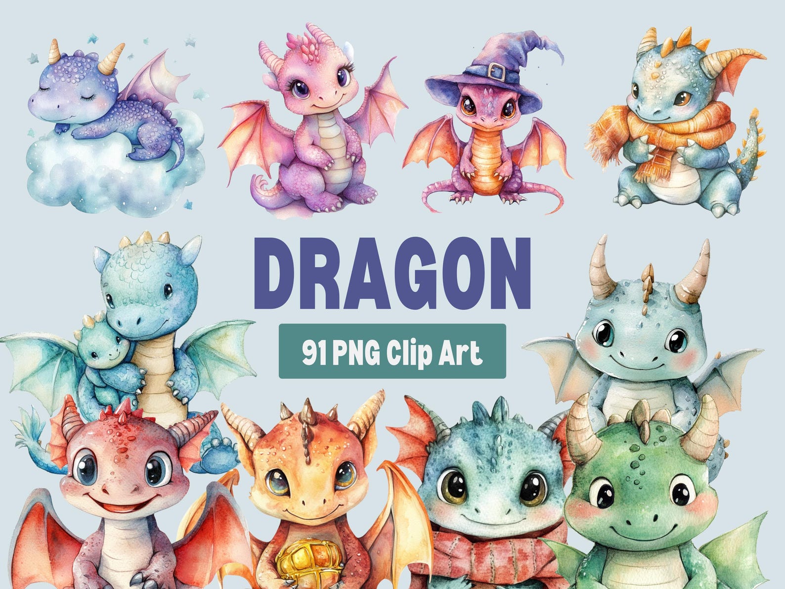 Watercolor Dragon Clipart, Fantasy Dragon Clipart, Mythical Creature ...