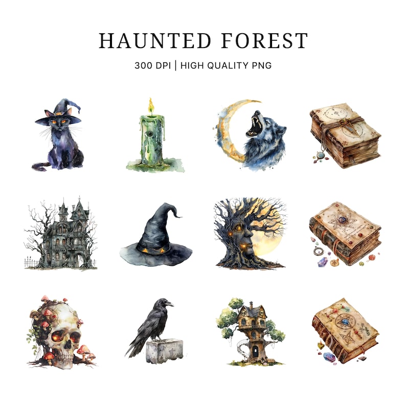 Haunted Forest Clipart Set, Dark Halloween Forest PNG, Haunted Tree ...
