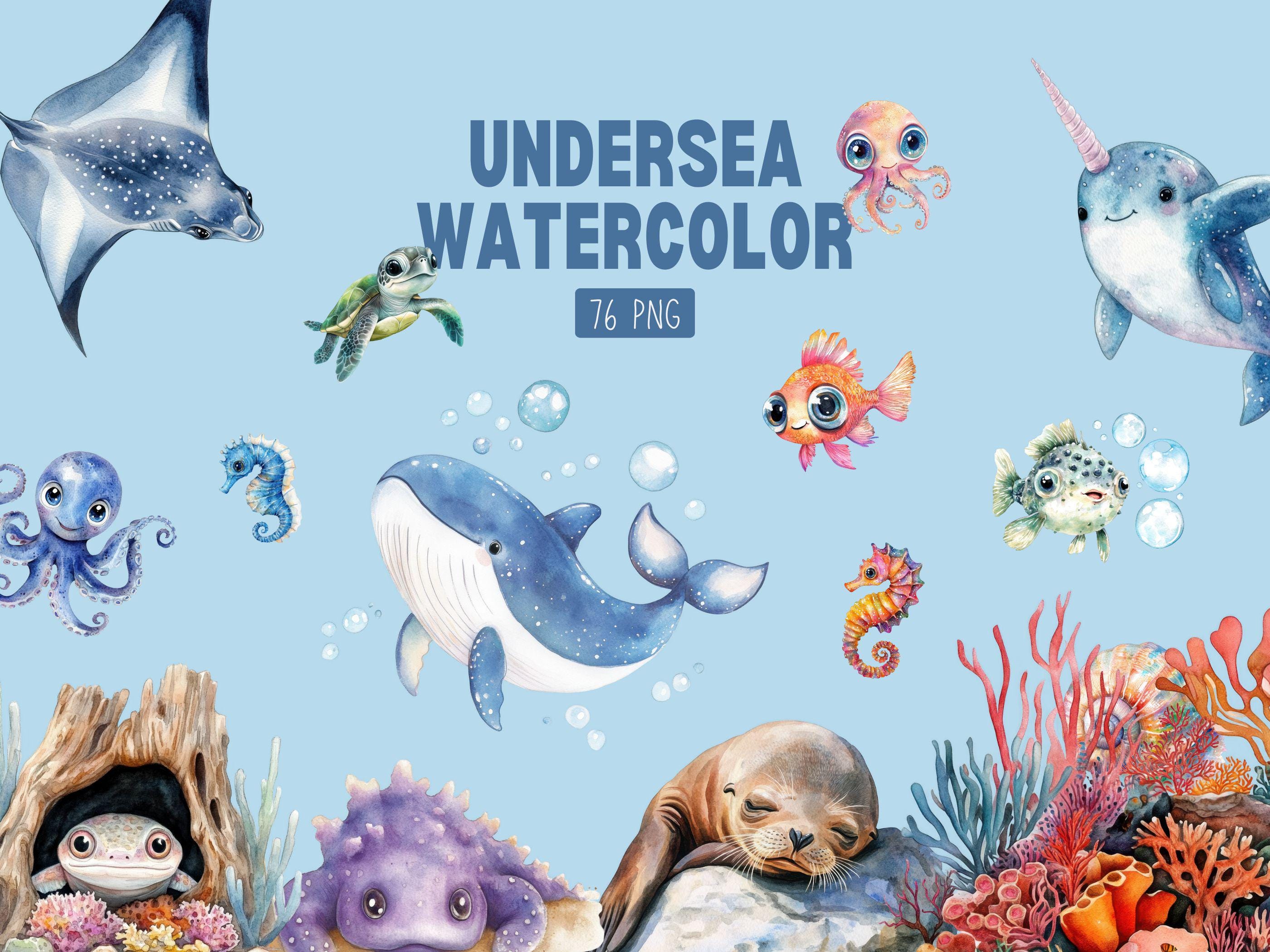 Undersea Clipart | Watercolor Ocean Clipart | Cute Sea Animal Clipart ...