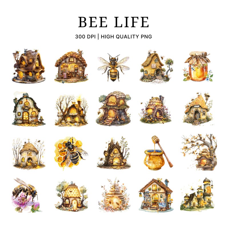 Bee Life Clipart, Cute Honey Bee PNG, Watercolor Insect Illustration ...