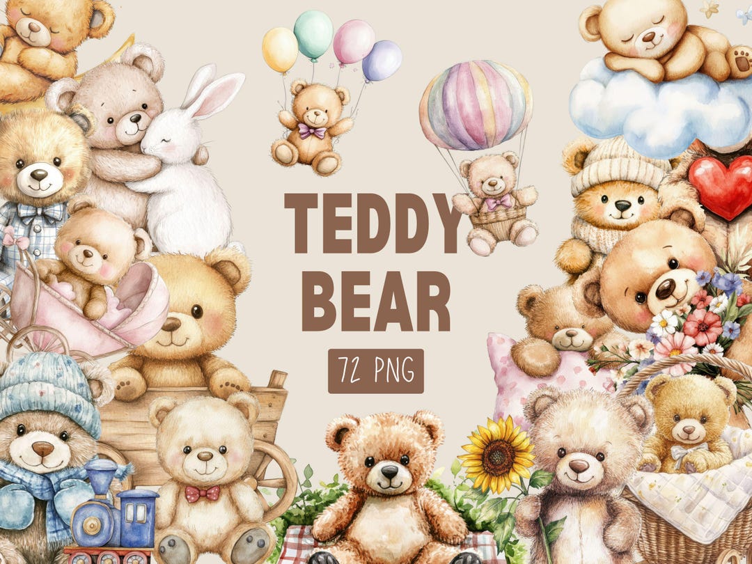 Teddy Bear Nursery Clipart, Watercolor Teddy Bear Clipart, Baby Room ...