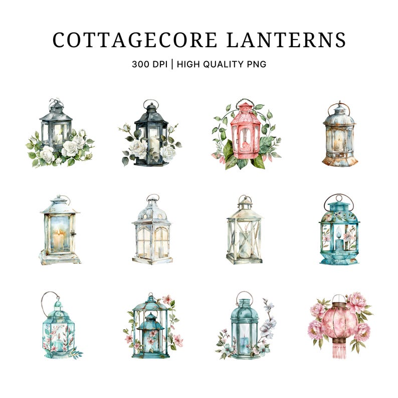Cottagecore Lanterns Clipart Set: Vintage Rustic PNG (digital Download ...