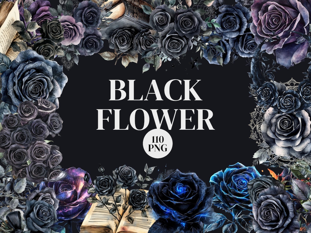 Lack Roses Clipart, Watercolor Black Roses PNG, Gothic Floral Clipart ...