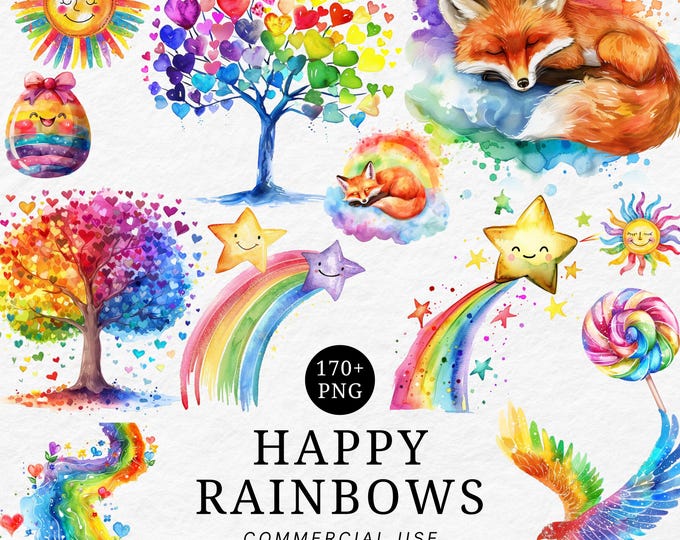 Cute Rainbow Clipart, Glitter Rainbow PNG Instant Download Transparency ...
