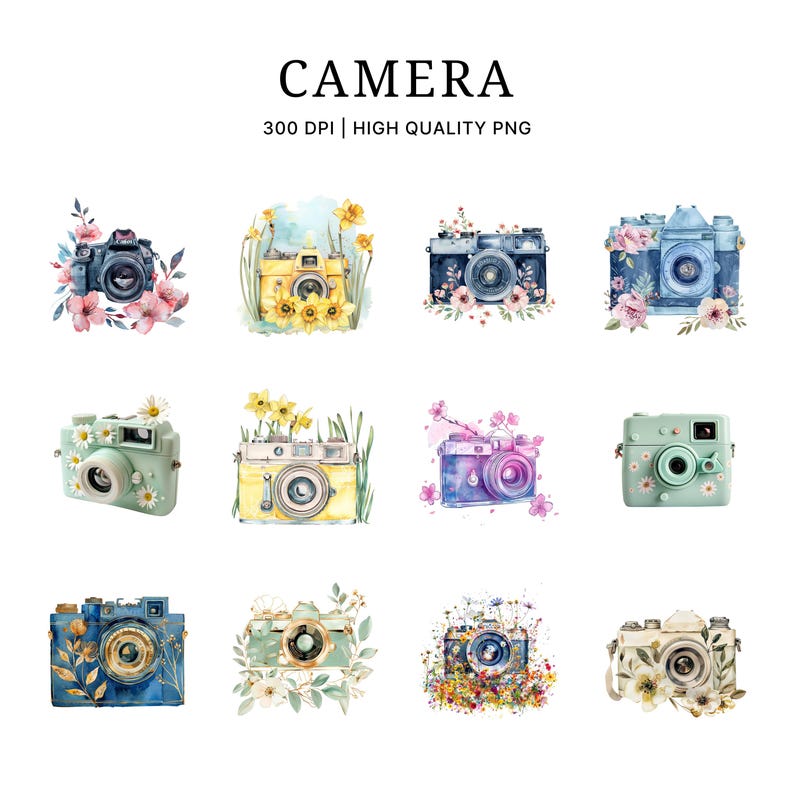 Vintage Camera Clipart Set: Retro Photography Illustrations (digital ...