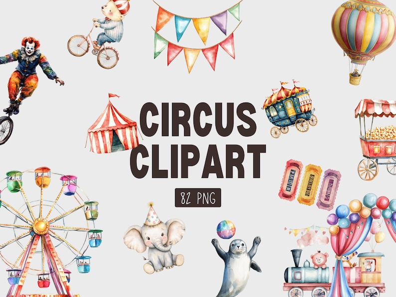 Circus Clipart, Watercolor Circus Clipart, Vintage Carnival Clipart ...