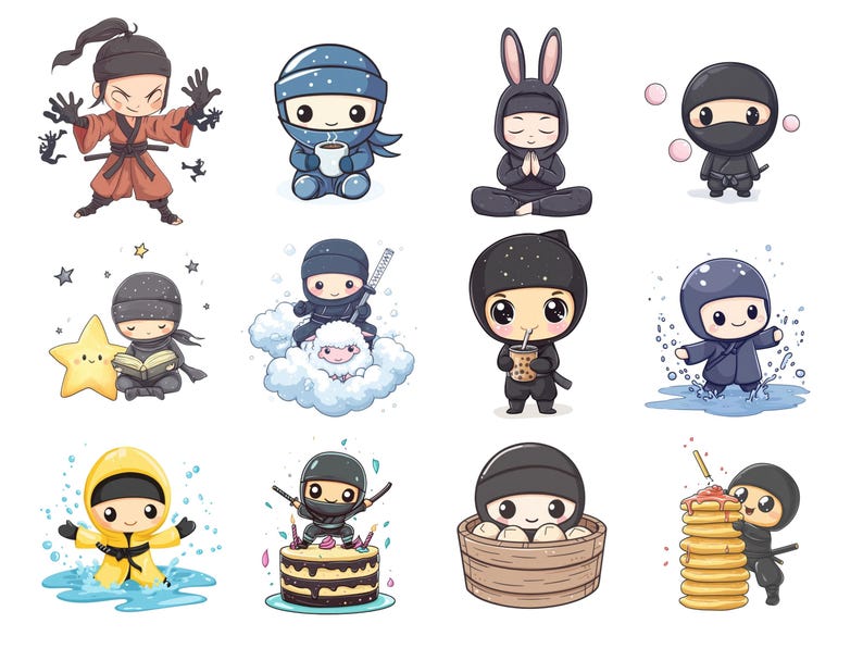 Cute Ninja Clipart, Ninja Character PNG, Kawaii Ninja Illustration ...