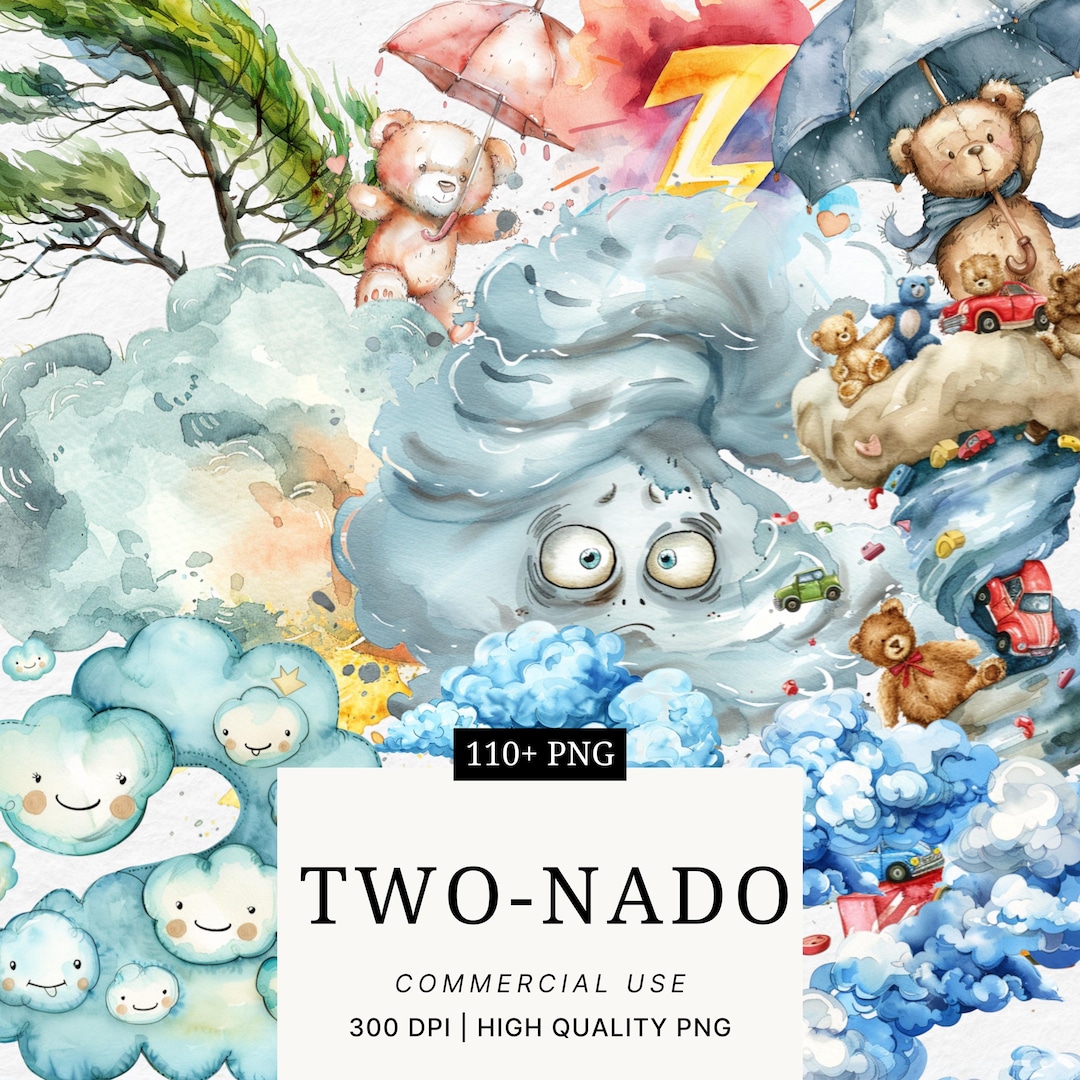 Two-nado Clipart, Tornado Birthday PNG, Funny Storm, Whimsical Weather ...