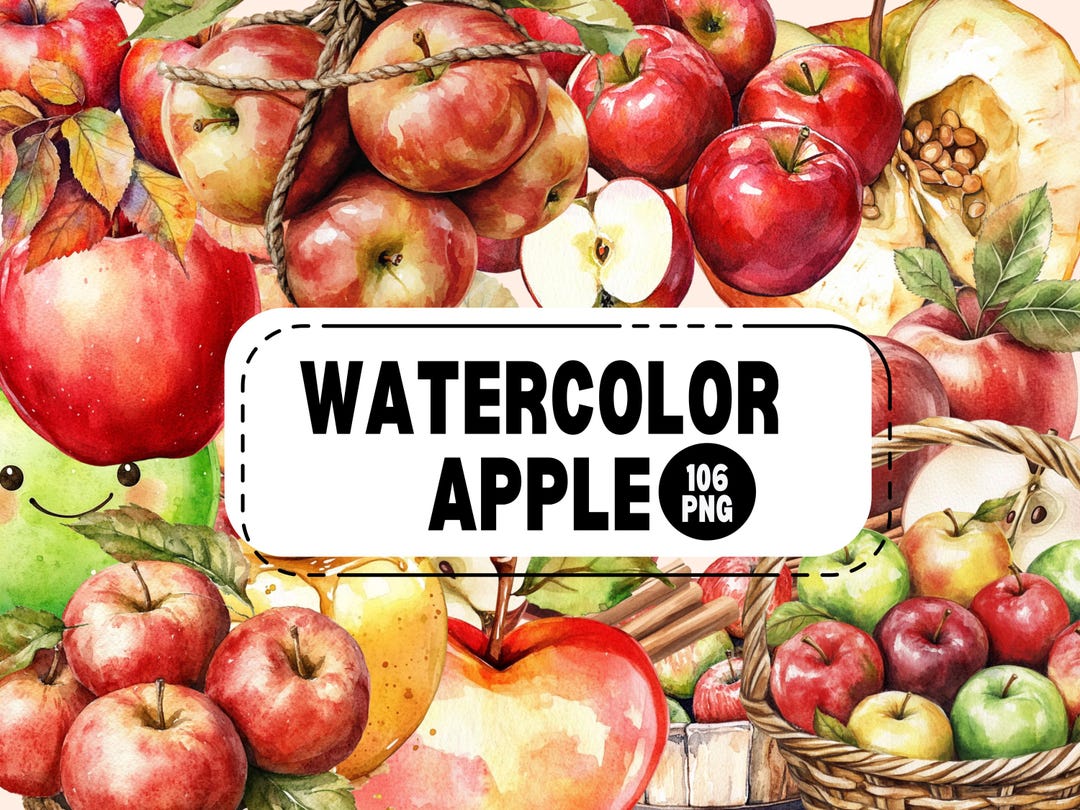 Apple Clipart, Watercolor Apple Clipart, Vintage Fruit Clipart, Autumn ...