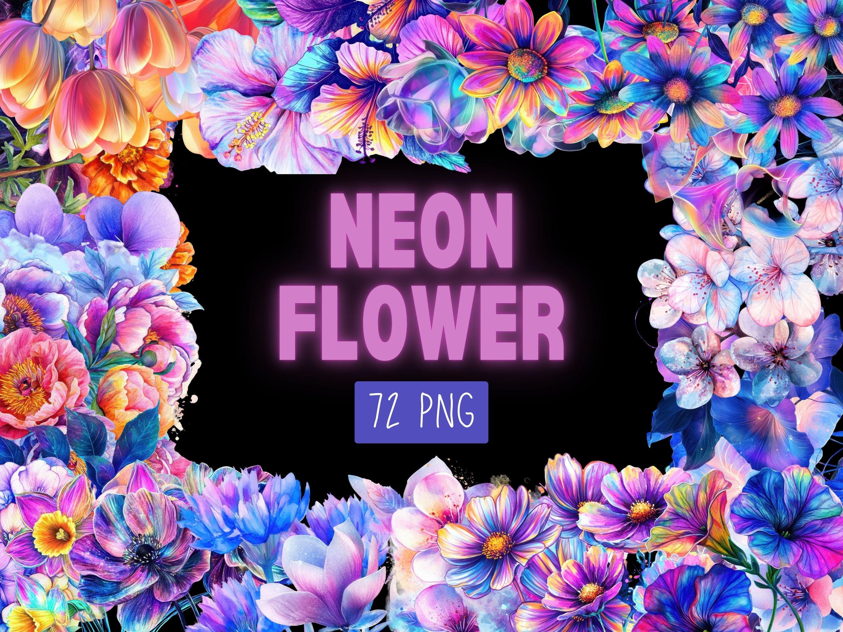 Neon Flower Clipart: Vibrant Watercolor Floral PNG (digital Download ...