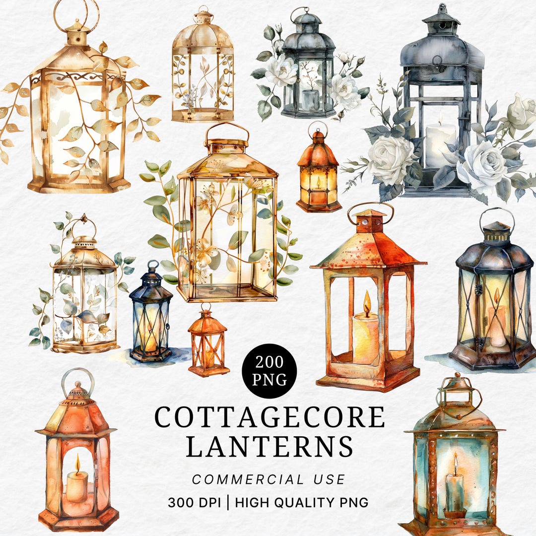 Cottagecore Lanterns Clipart Set: Vintage Rustic PNG (digital Download ...