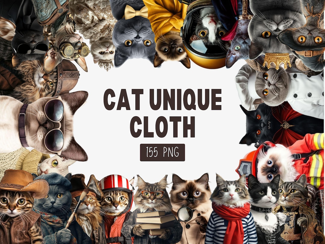 Cute Cat Clipart, Cats in Unique Outfits, Dressed-up Cat PNG, Funny ...