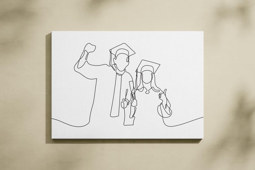 Printable Minimalist One Line Drawing of Man and Woman Graduate Wearing ...