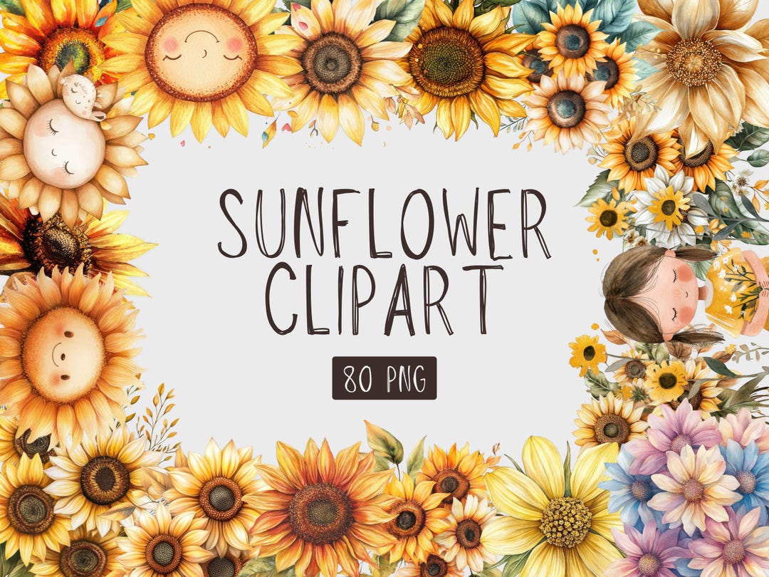 Sunflower Clipart, Watercolor Sunflower PNG, Floral Clipart, Yellow ...
