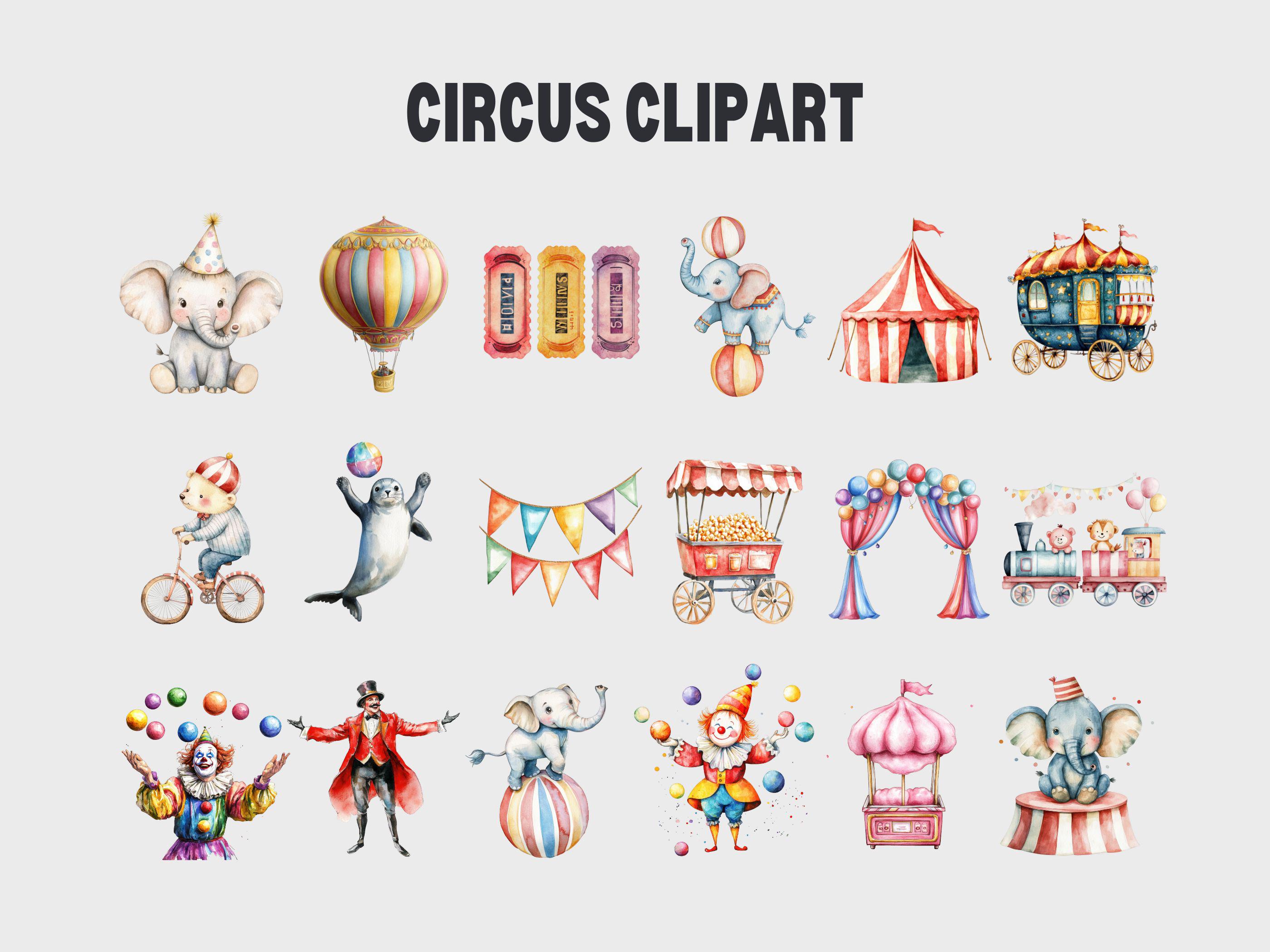 Circus Clipart, Watercolor Circus Clipart, Vintage Carnival Clipart ...