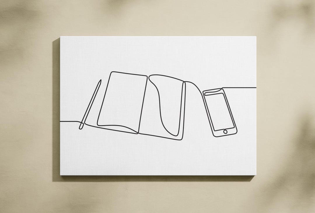 Printable Minimalist One Line Drawing of Book, Pen and Phone Continuous ...