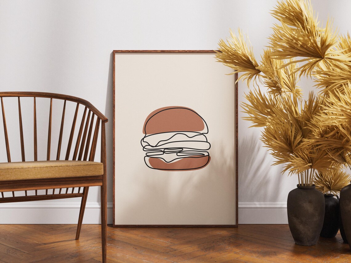 Printable Minimalist One Line Drawing of Delicious Burger Continuous ...