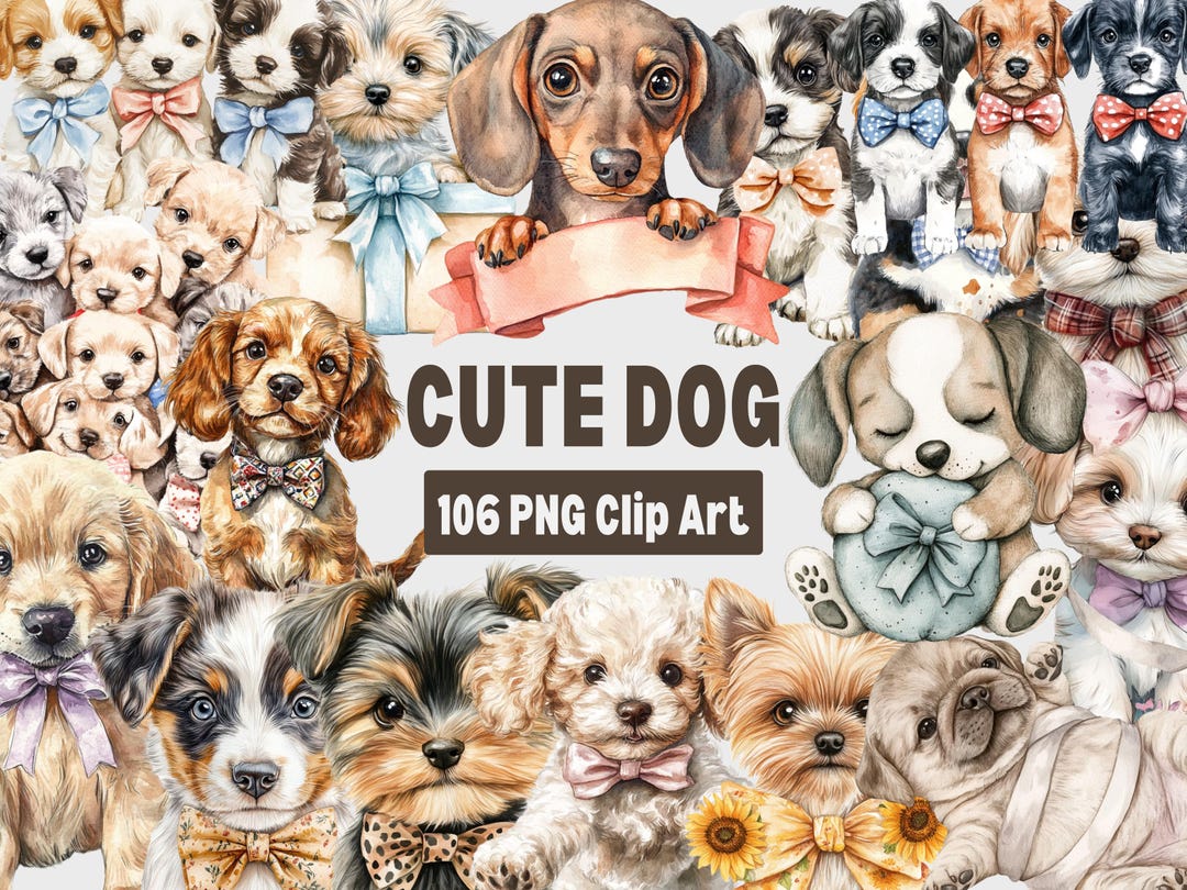 Cute Dog Clipart, Watercolor Dog Clipart, Puppy Clipart, Vintage Pet ...