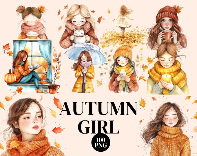 Fall Fashion Clipart, Fall Girl Clipart, Cozy Fall Watercolor, Autumn ...