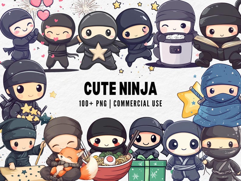 Cute Ninja Clipart, Ninja Character PNG, Kawaii Ninja Illustration ...