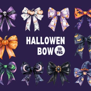 Halloween Bow Clipart, Watercolor Halloween Clipart, Spooky Bow Clipart ...
