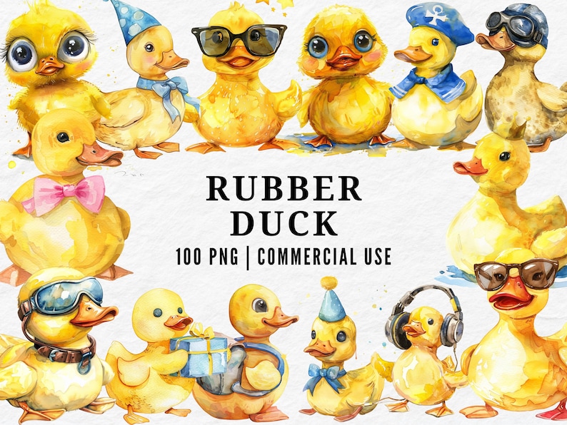 Watercolor Rubber Duck Clipart: Baby Shower Art (digital Download ...