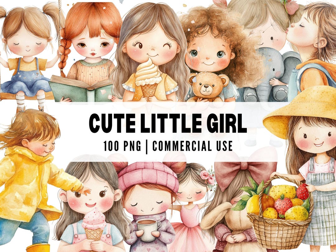 Cute Little Girl Clipart, Girl PNG, Toddler Girl Illustration, Kid ...