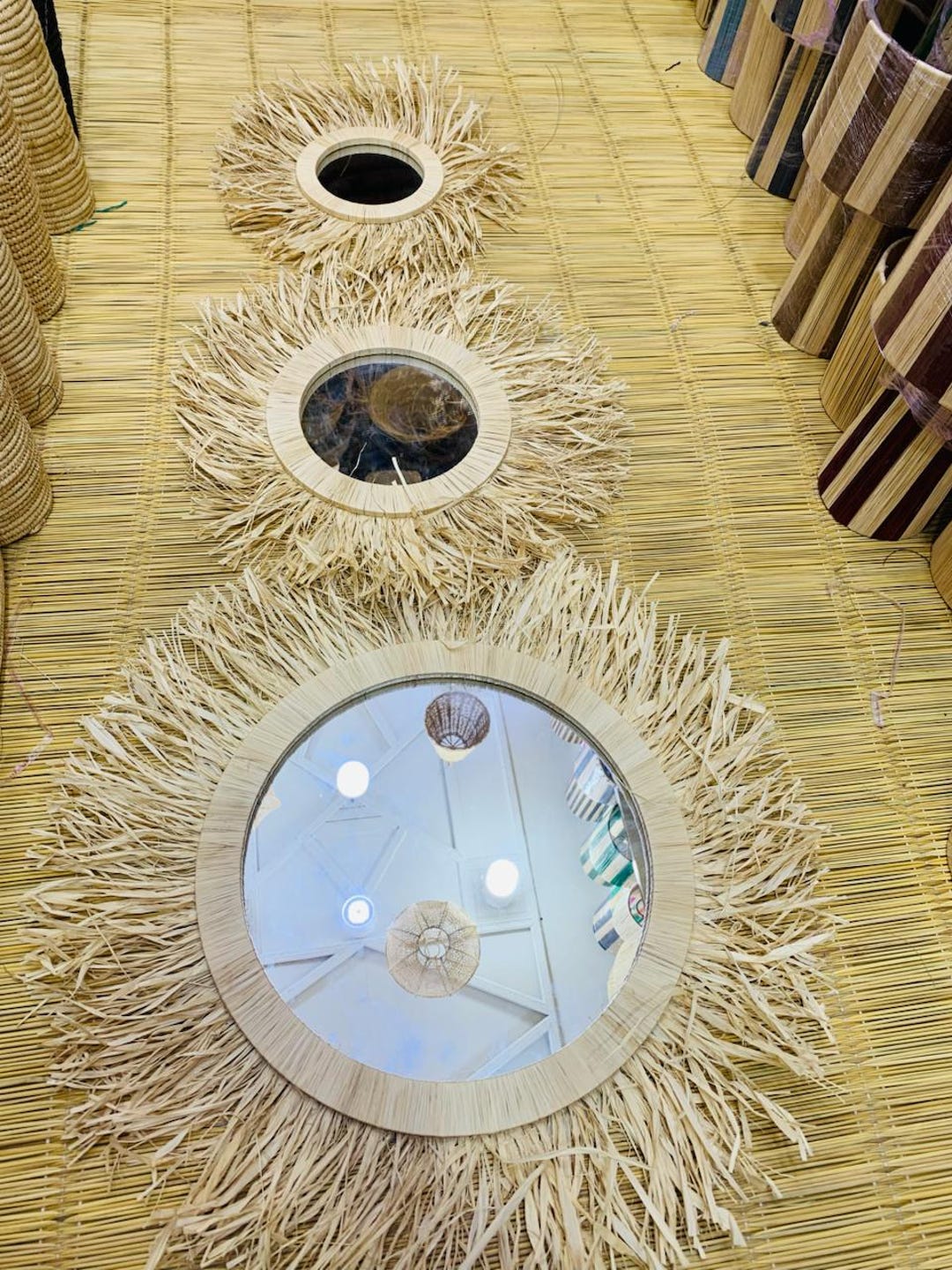 Miroir Rond Fabriqué à La Main En Raphia Et Fibre De Palmier Doum ...