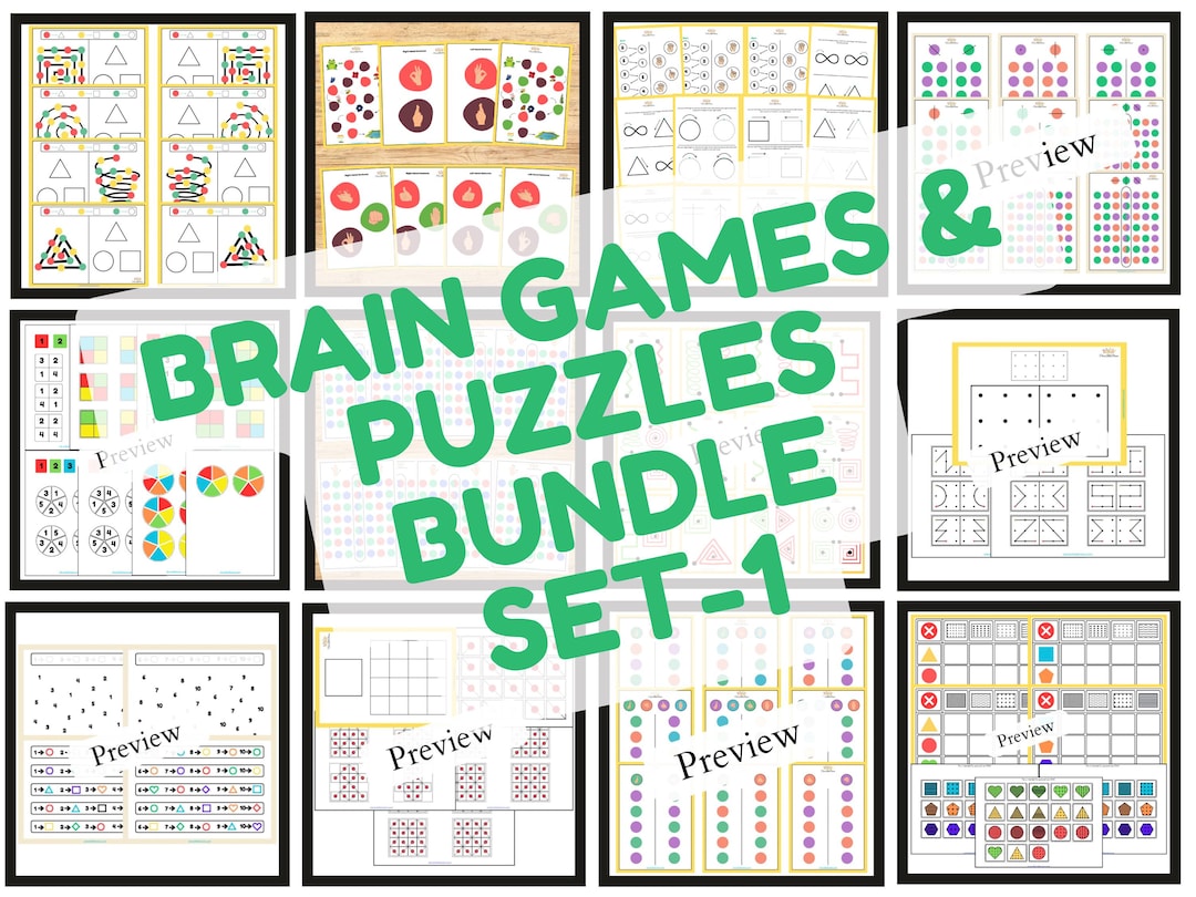 Brain Games & Logical Puzzles Bundle SET-1 | 25 Templates Set | Hand ...