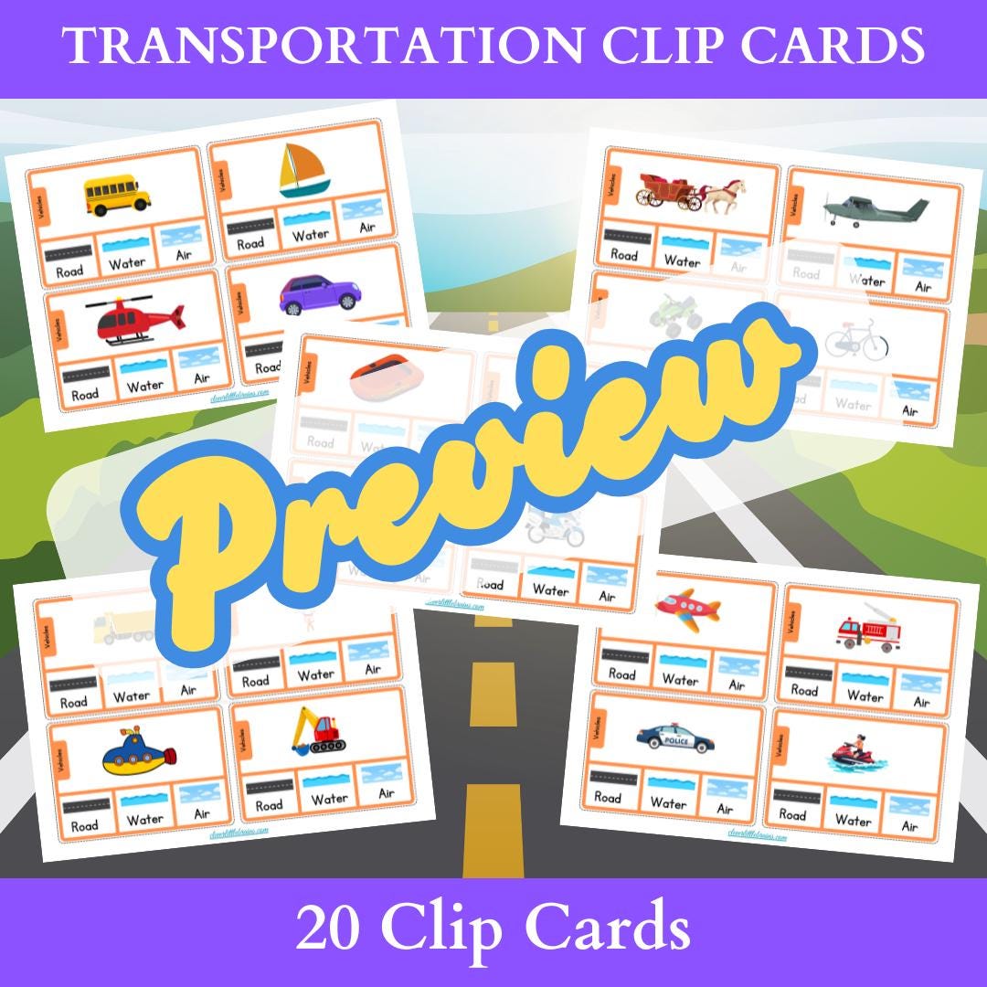 Transport Vehicles Clip Cards | Vehicles Transportation Type Matching ...