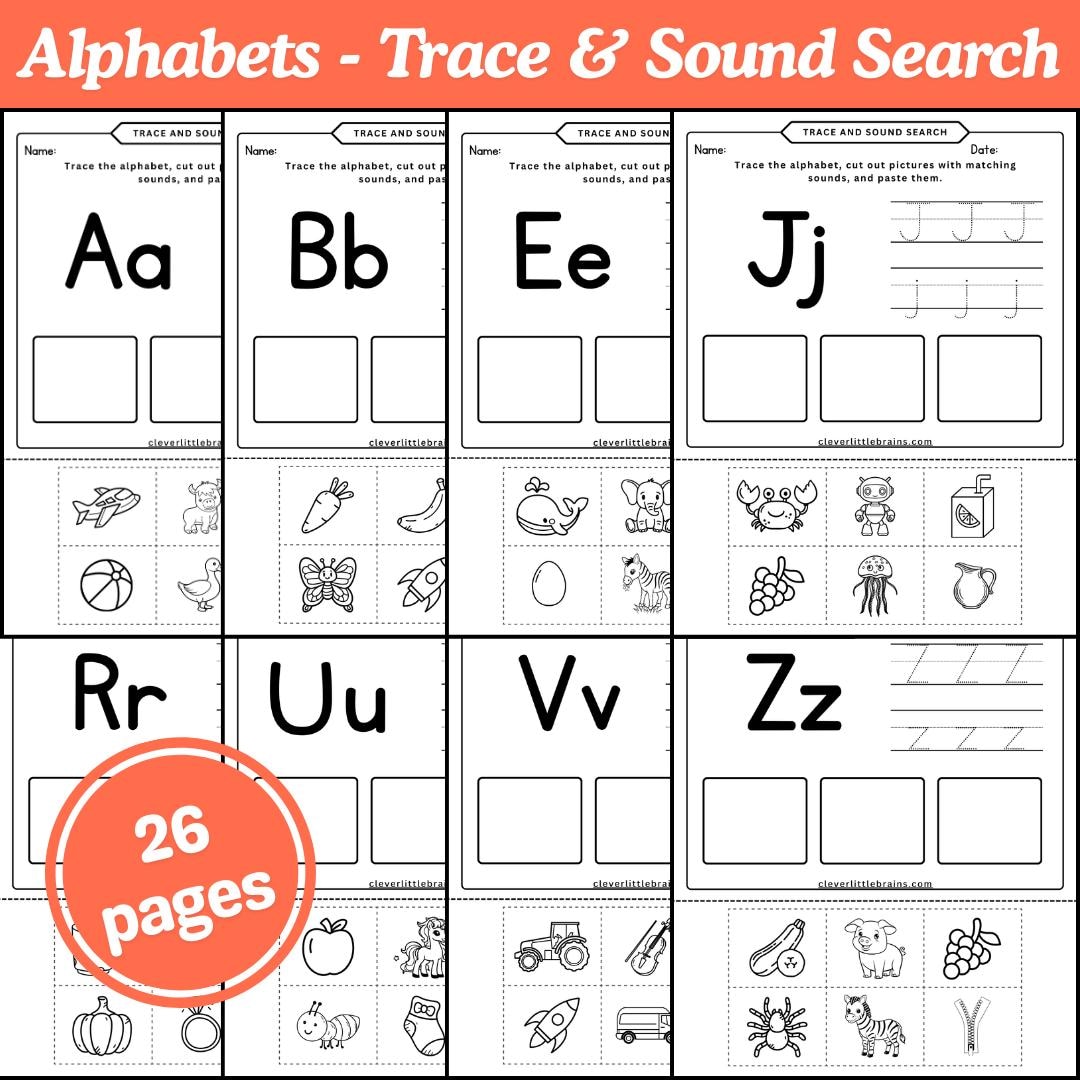 Alphabet Tracing Worksheets: Beginning Sounds Picture Match Phonics ...