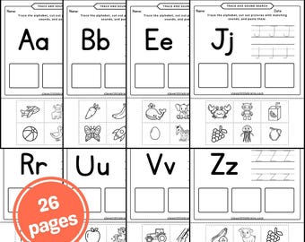 Alphabet Tracing Worksheets: Beginning Sounds Picture Match Phonics ...