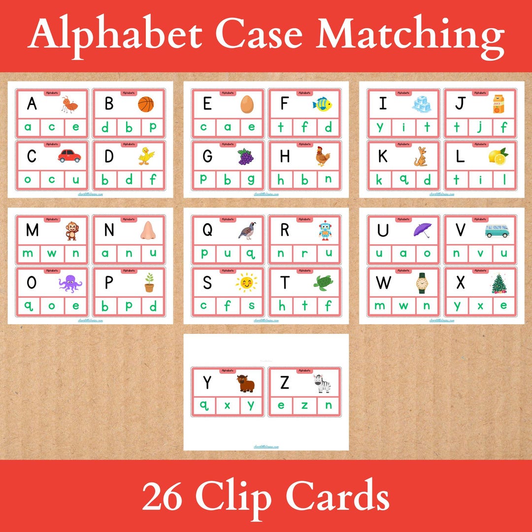 26 Alphabet Case Matching Clip Cards Match Capital Case to Lowercase ...