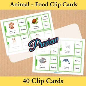 Animal & Its Food Clip Cards - 40 | Animal Food Matching | Animals and ...