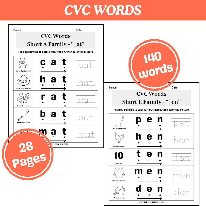 CVC Word Families Worksheets: Early Reading & Phonics With Pictures ...