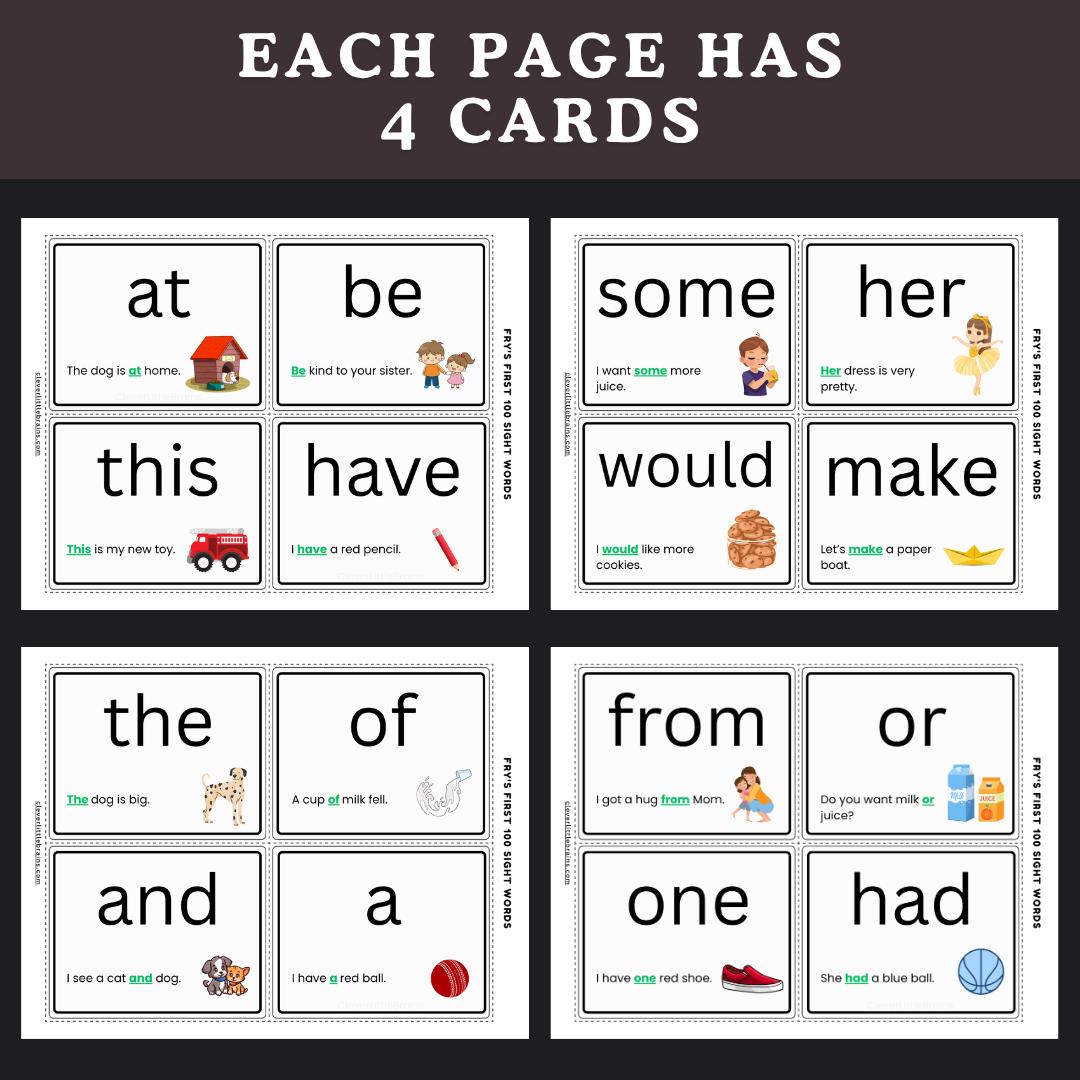 Fry’s First 100 Sight Words Flashcards With Pictures and Sentences ...