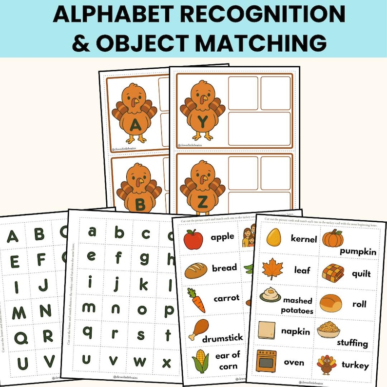 Turkey Alphabet Matching Activity | Thanksgiving Letters A-Z | Fall ...