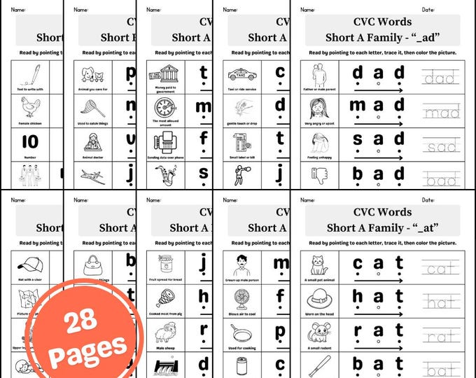 CVC Word Families Worksheets: Early Reading & Phonics With Pictures ...