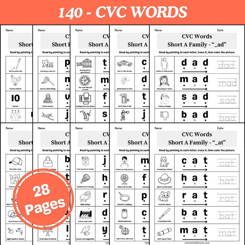 CVC Word Families Worksheets: Early Reading & Phonics With Pictures ...