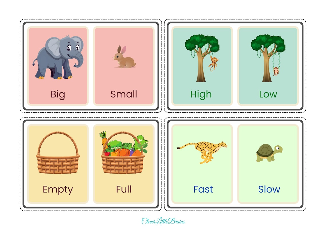 Opposites for Kids With Names & Pictures | Opposites Flashcards for ...