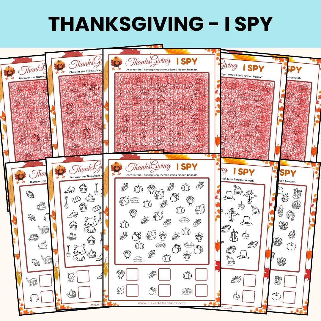 Thanksgiving I SPY Worksheets | Fall Activity for Kids | Preschool, Pre ...