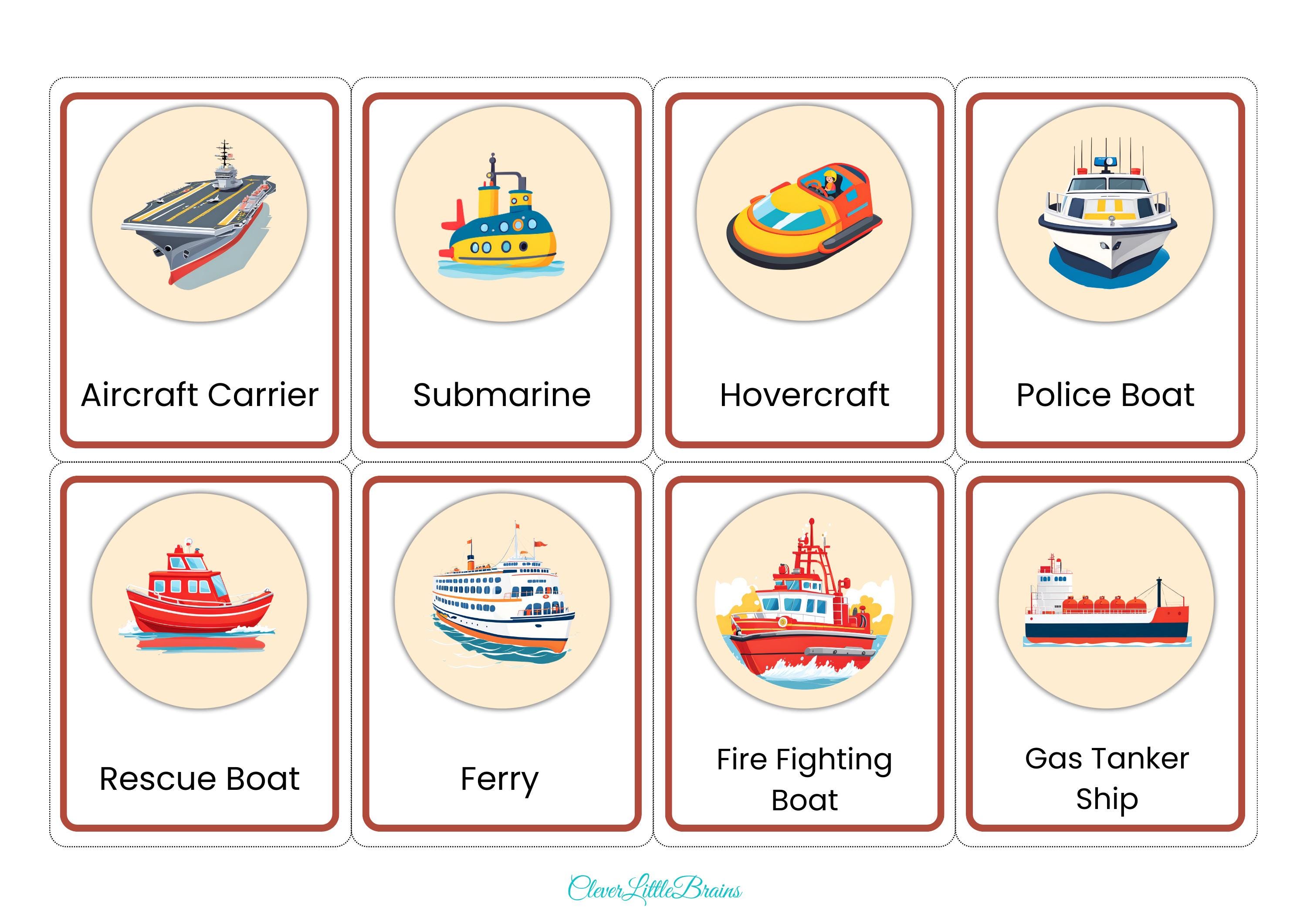 Water Transport Flashcards for Kids | Water Transport Vehicles Names ...