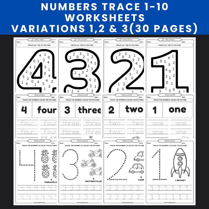 Pre-k Math Worksheets Bundle – 200 Printable PDF | Number Tracing ...