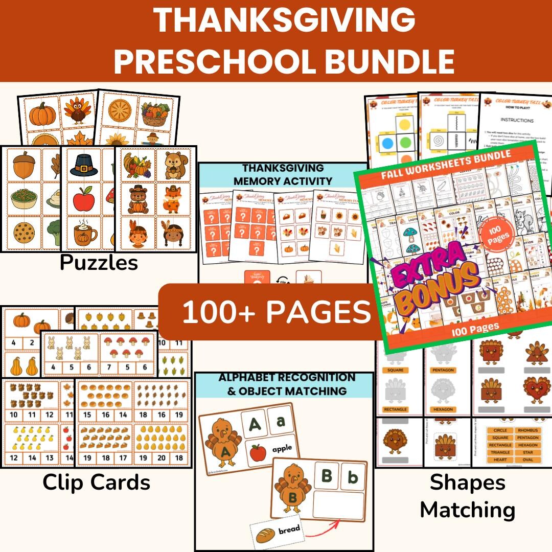 Thanksgiving Preschool Activities Bundle | Fun & Educational Games and ...