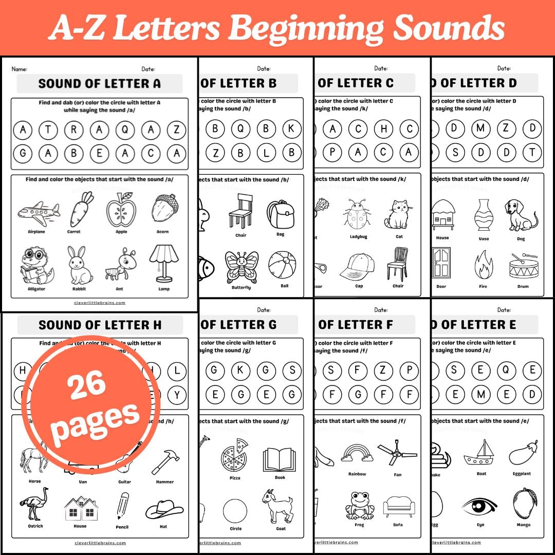 Alphabet Beginning Sounds Worksheets: A-Z Letter Phonics Activities ...
