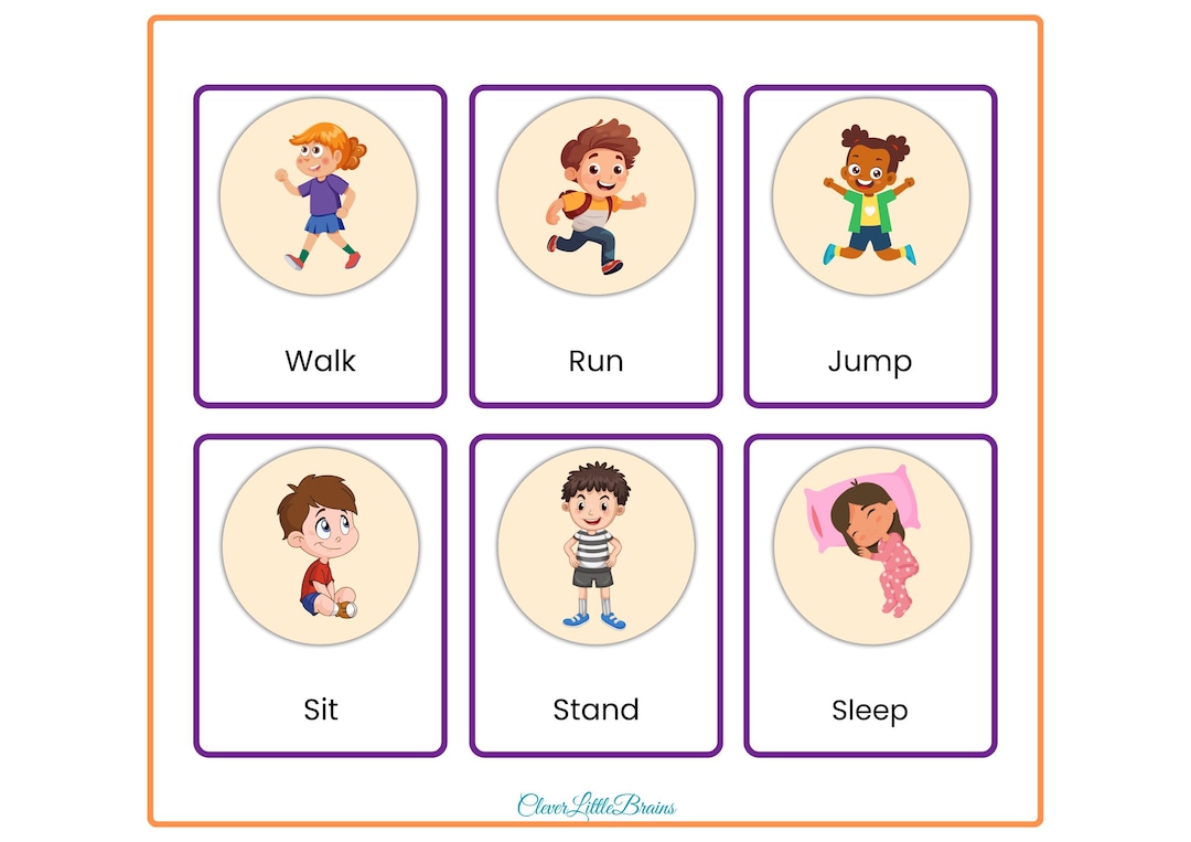 Action Verbs Flashcards | Montessori 3-part Nomenclature Action Verbs ...