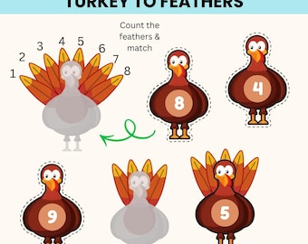 Count & Match Turkey to Feathers | Thanksgiving Math Activity | Fall ...
