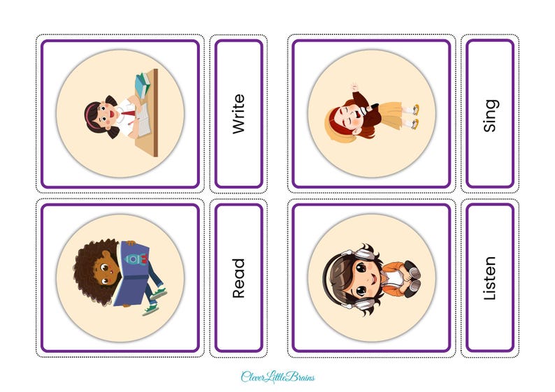 Action Verbs Flashcards | Montessori 3-part Nomenclature Action Verbs ...