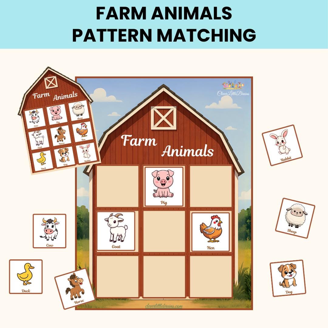 Farm Animal Pattern Matching Puzzle Activity | Montessori Printable ...