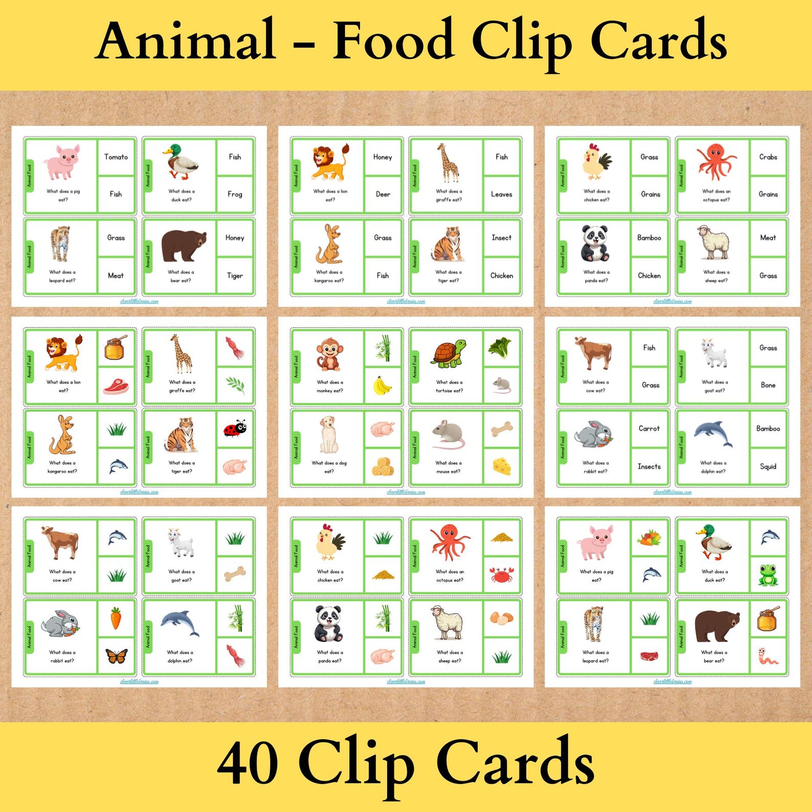 Animal & Its Food Clip Cards 40 Animal Food Matching Animals and Their ...